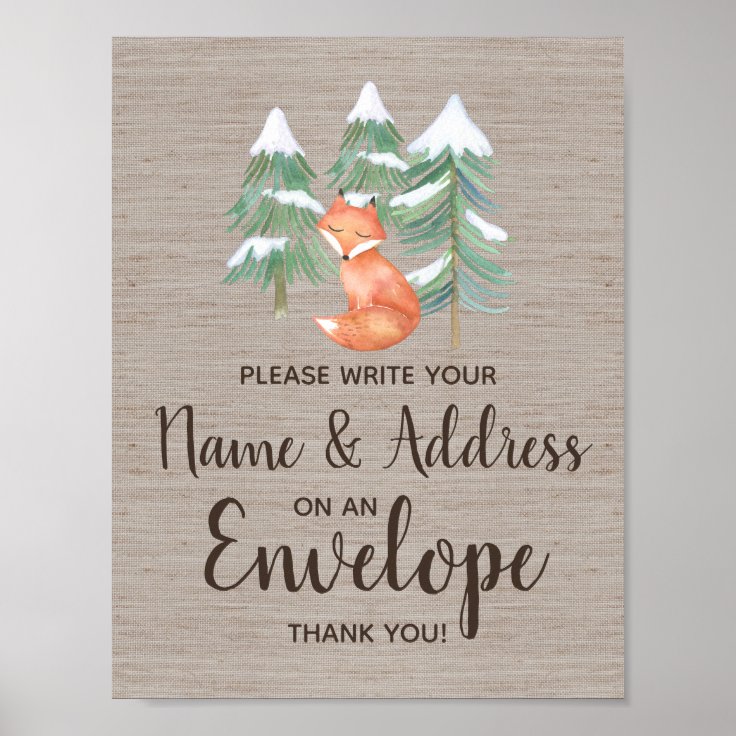 Winter Woodland Fox Address An Envelope Sign | Zazzle
