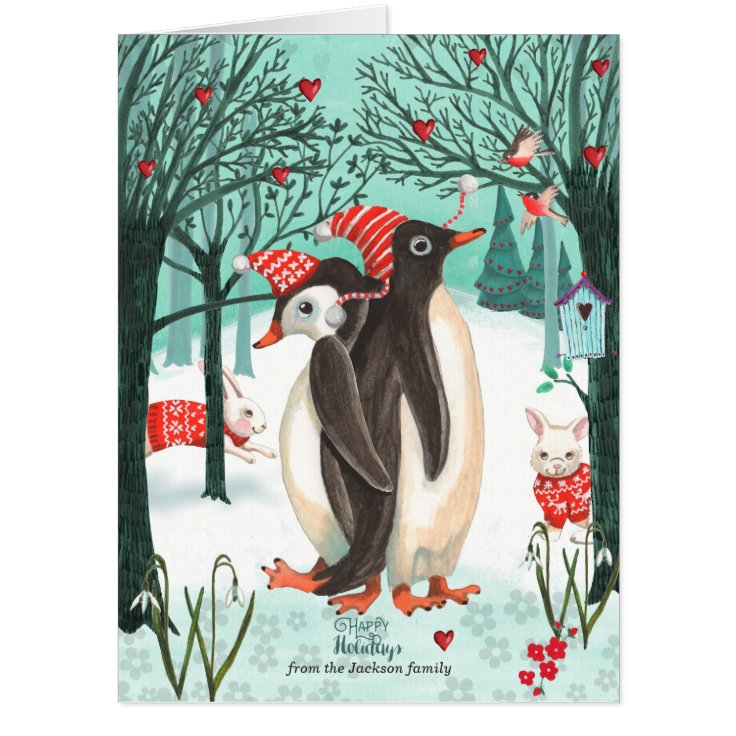Winter Woodland Penguins | Big Greetings Cards | Zazzle