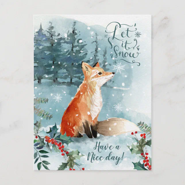 Winter woodland scene, fox Christmas Postcard | Zazzle