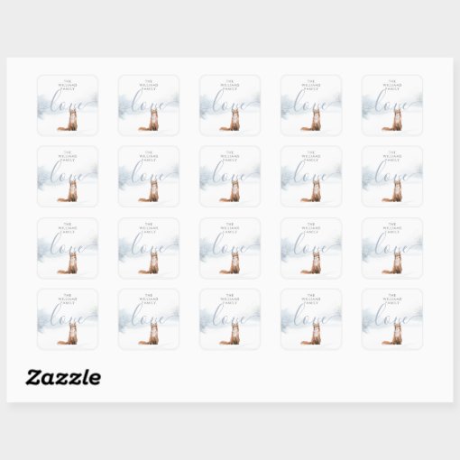 Winter Woodland Scene Fox Square Sticker | Zazzle