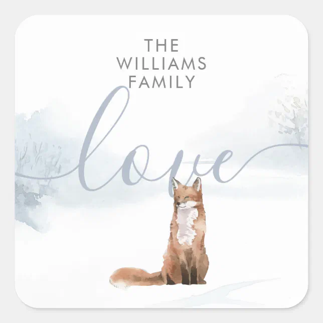 Winter Woodland Scene Fox Square Sticker | Zazzle