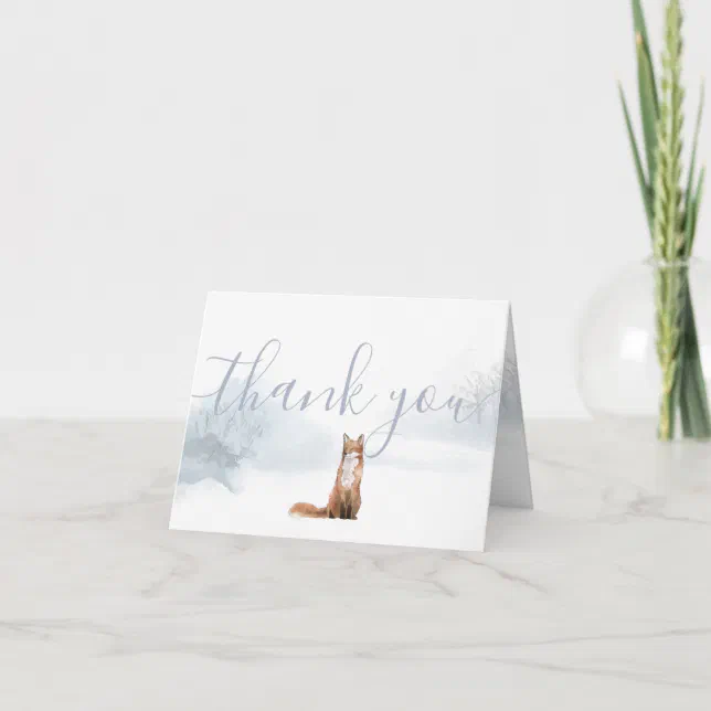 Winter Woodland Scene Fox Thank You Card | Zazzle