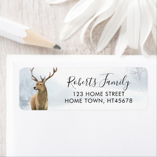 Winter Woodland Scene Stag Label | Zazzle