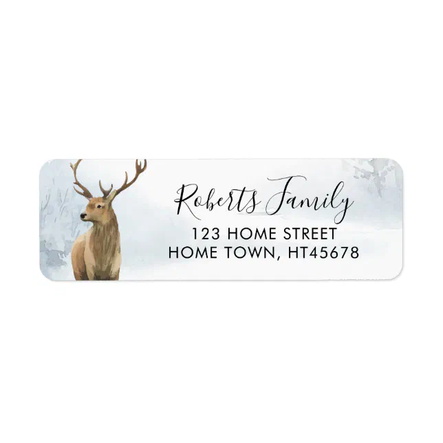 Winter Woodland Scene Stag Label | Zazzle