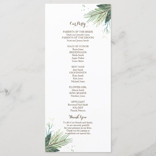 Winter Wreath Wedding Program | Zazzle