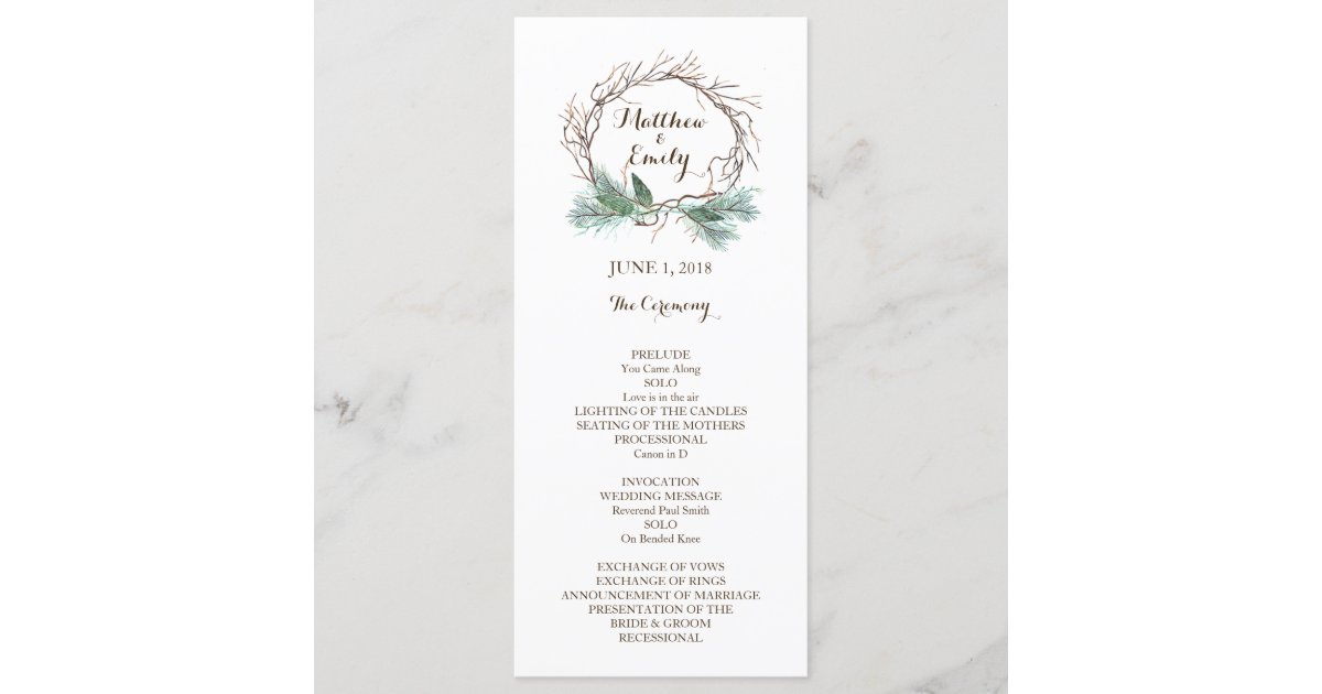 Winter Wreath Wedding Program | Zazzle
