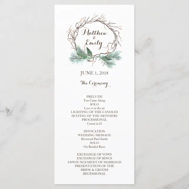 Winter Wreath Wedding Program | Zazzle