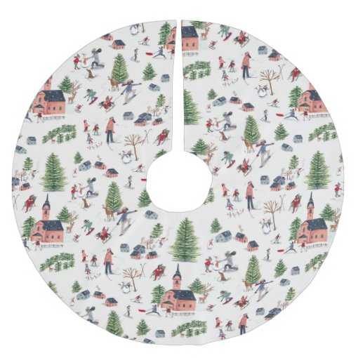 Wintersport ski landscape all-over print brushed polyester tree skirt ...