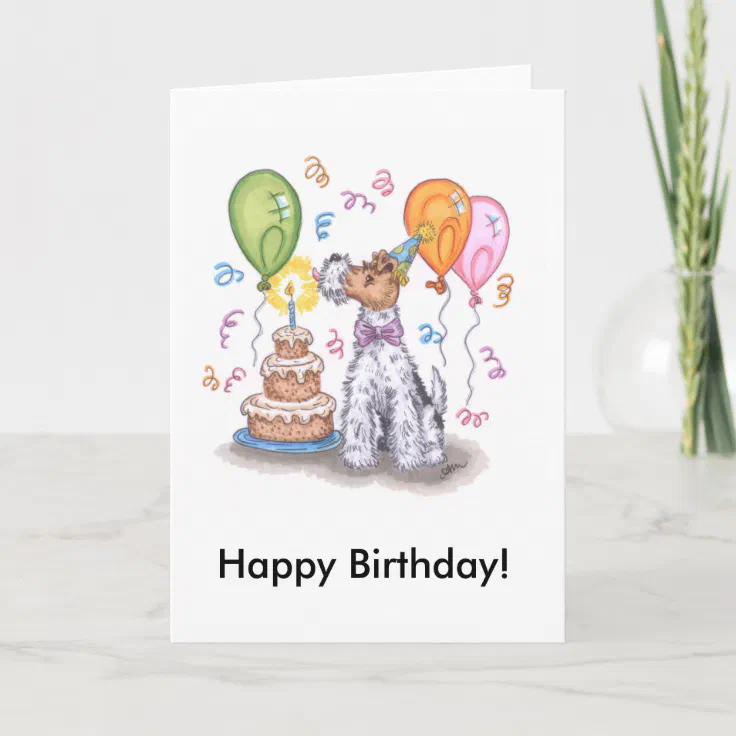 Wire fox terrier Happy Birthday Card w/ Envelope | Zazzle