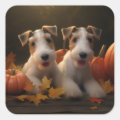 Wire Fox Terrier Puppy Autumn Delight Pumpkin Square Sticker | Zazzle