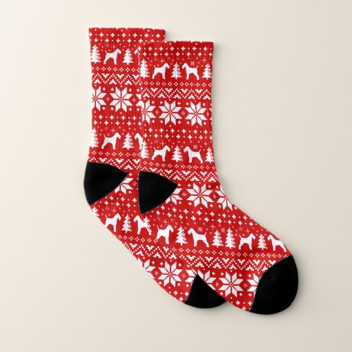 Wire Fox Terrier Silhouettes Christmas Holiday Socks | Zazzle