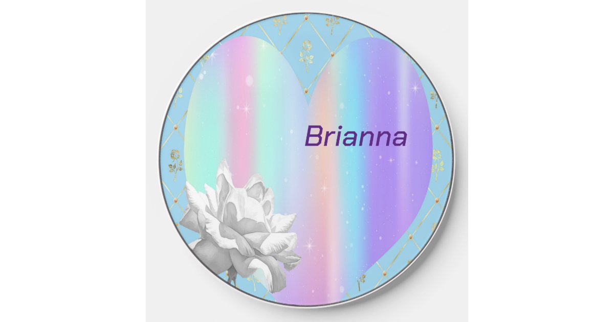 Wireless Charger with Rainbow Heart & Rose | Zazzle