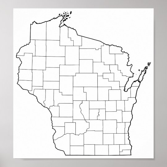 Wisconsin Counties Blank Outline Map Poster | Zazzle.com