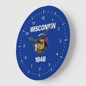 Wisconsin flag, American state flag Large Clock | Zazzle