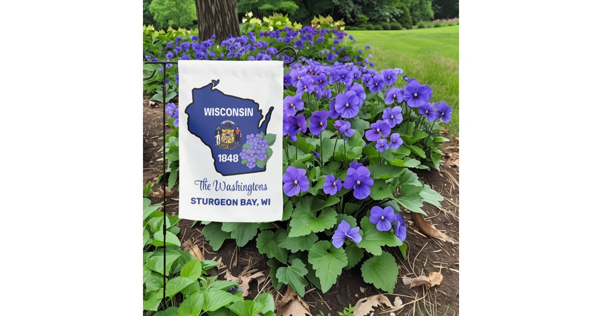 Wisconsin Flag & Flower Blue Violet Custom Name | Zazzle