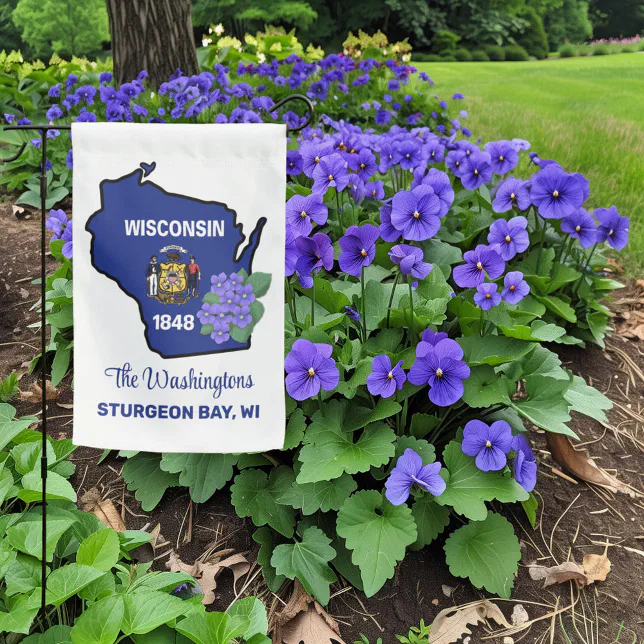 Wisconsin Flag & Flower Blue Violet Custom Name | Zazzle