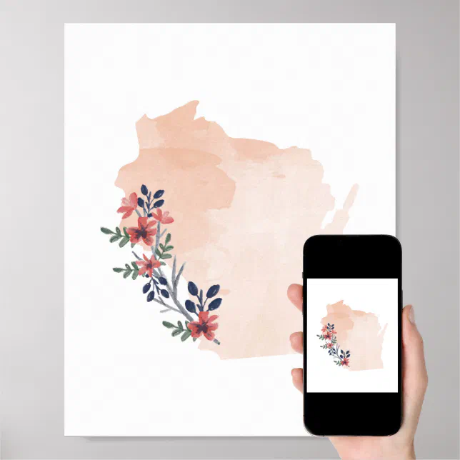 Wisconsin Floral Watercolor State Poster | Zazzle