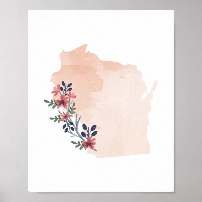 Wisconsin Floral Watercolor State Poster | Zazzle