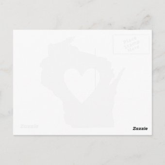 Wisconsin Gray State Map Shape with Heart Cutout Postcard | Zazzle