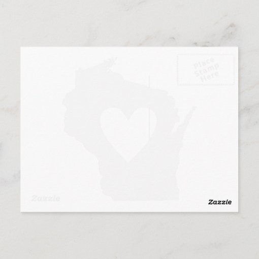 Wisconsin Gray State Map Shape with Heart Cutout Postcard | Zazzle