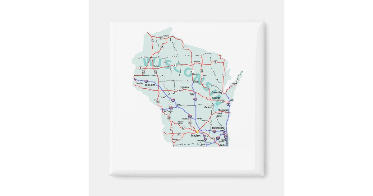 Wisconsin Interstate Map Magnet | Zazzle