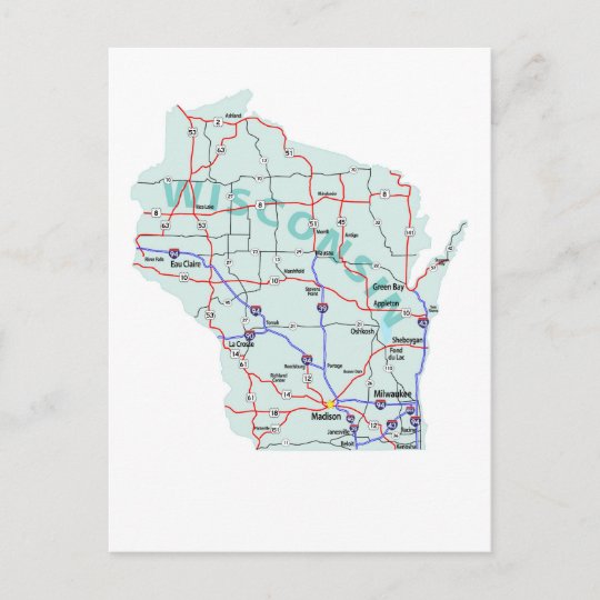 Wisconsin Interstate Map Postcard | Zazzle.com