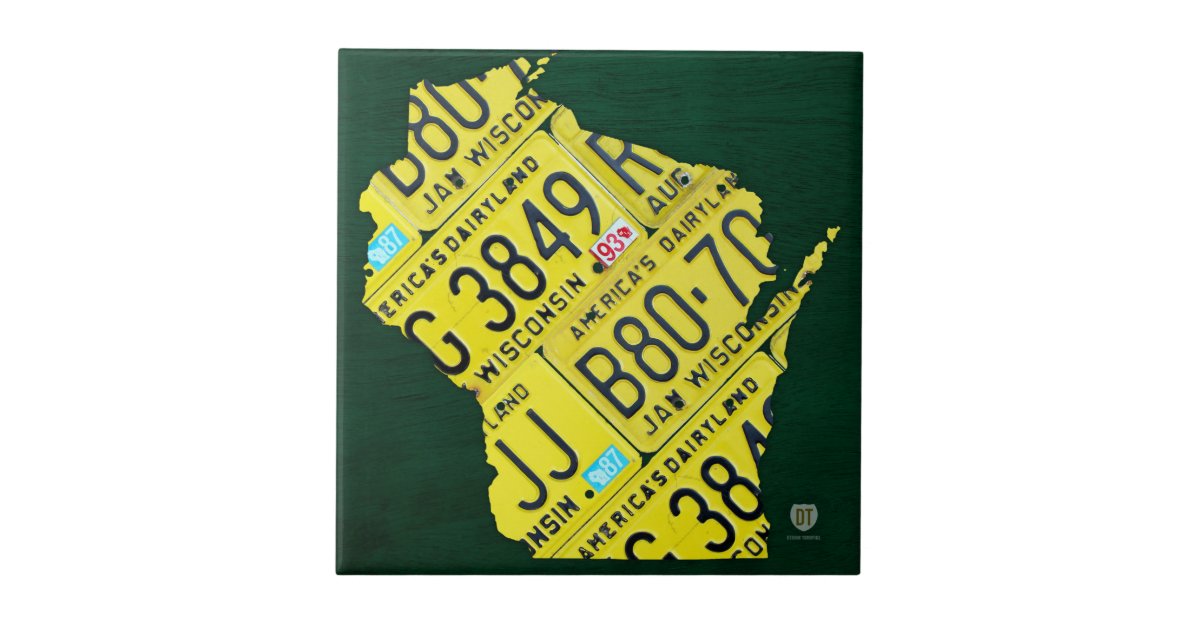 Wisconsin License Plate Map Ceramic Tile | Zazzle