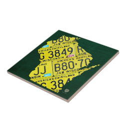 Wisconsin License Plate Map Ceramic Tile | Zazzle