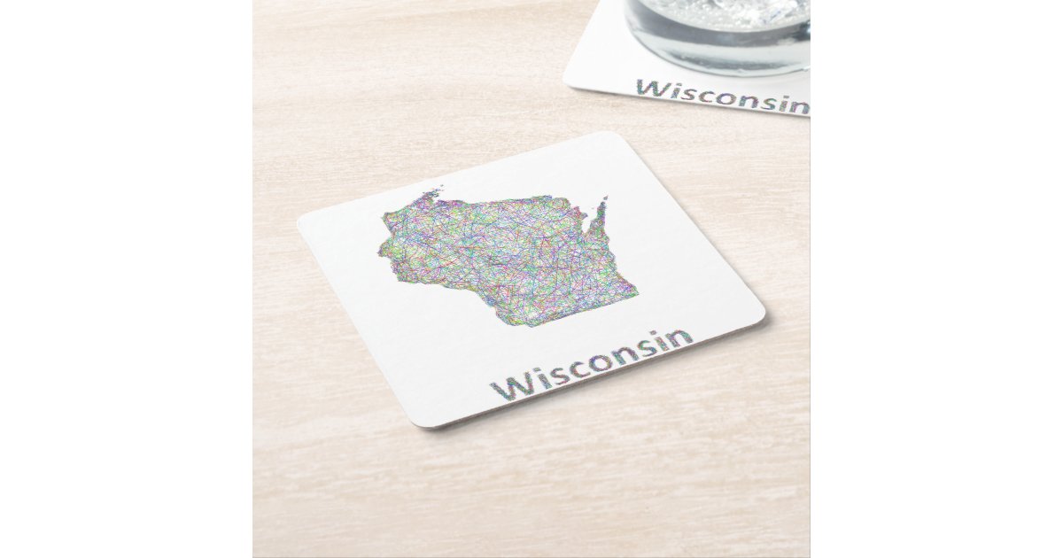 Wisconsin map square paper coaster | Zazzle