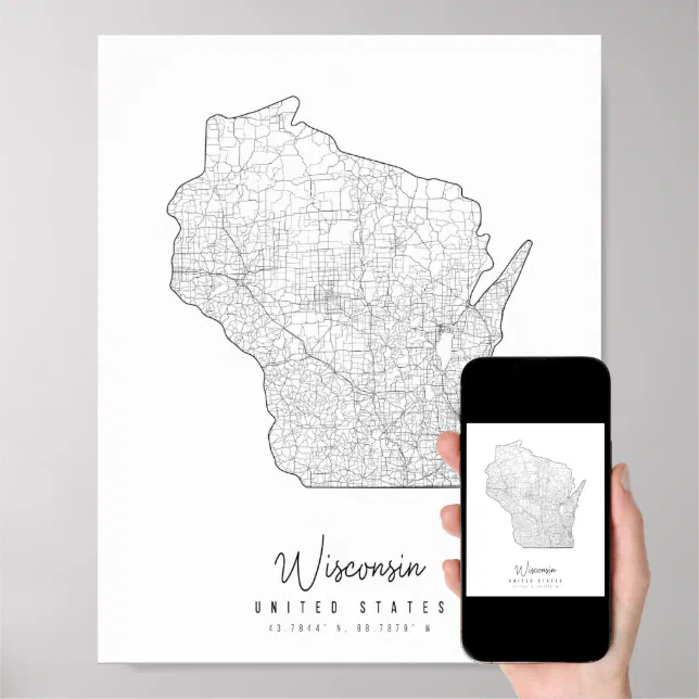 Wisconsin Minimal Street Map Poster | Zazzle