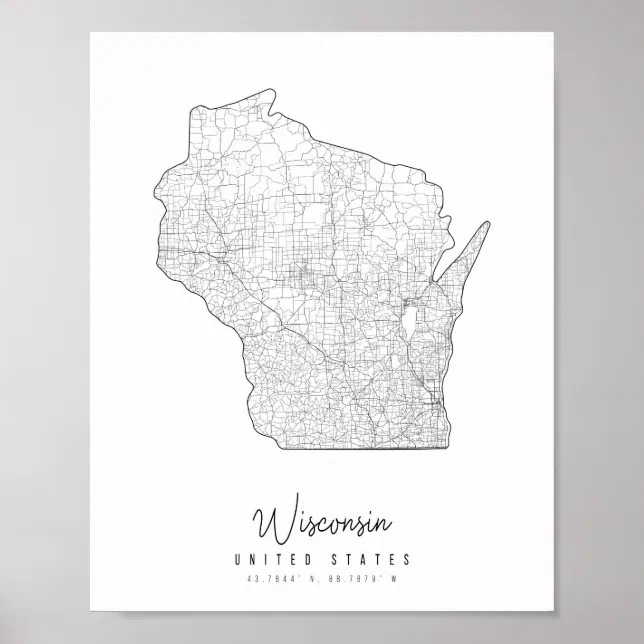 Wisconsin Minimal Street Map Poster | Zazzle
