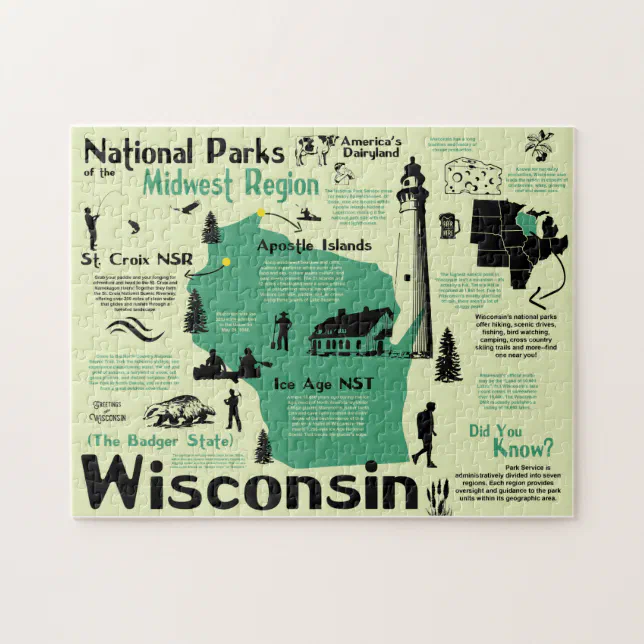 Wisconsin National Parks Infographic Map Jigsaw Puzzle | Zazzle