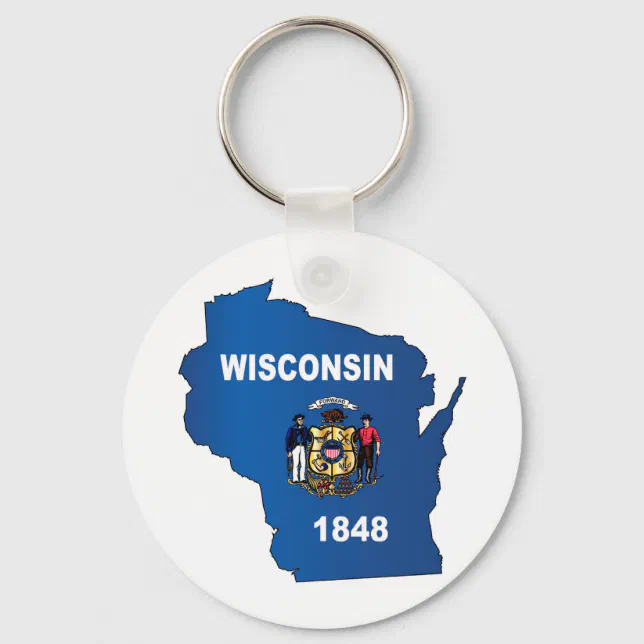 Wisconsin Outline Map And Flag Keychain | Zazzle
