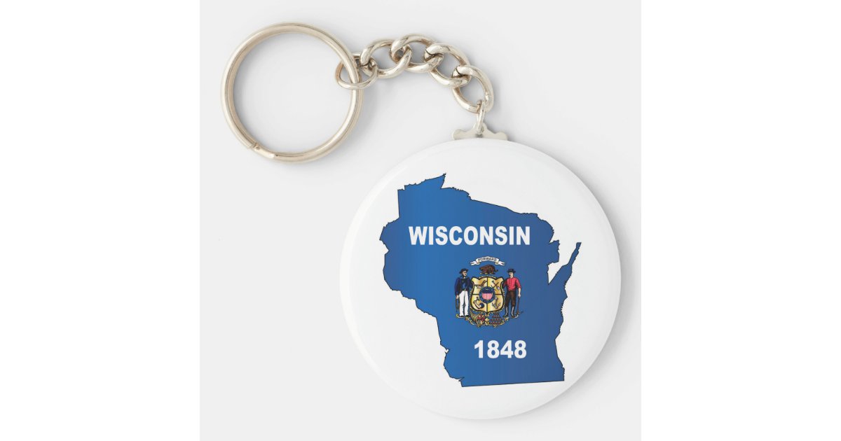 Wisconsin Outline Map And Flag Keychain | Zazzle.com