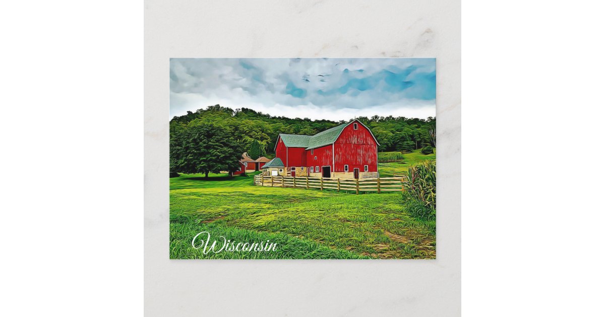 Wisconsin Red Barn Farm Scenic View Postcard | Zazzle