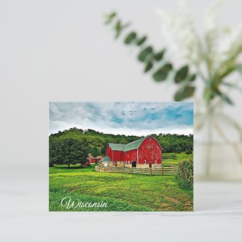 Wisconsin Red Barn Farm Scenic View Postcard | Zazzle