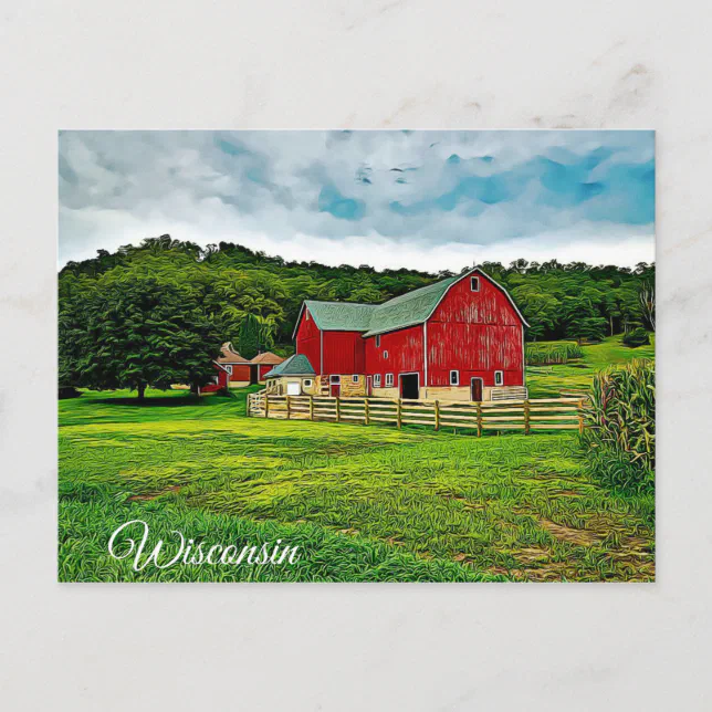 Wisconsin Red Barn Farm Scenic View Postcard | Zazzle