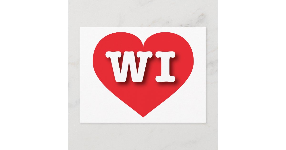 Wisconsin Red Heart - I love WI Postcard | Zazzle