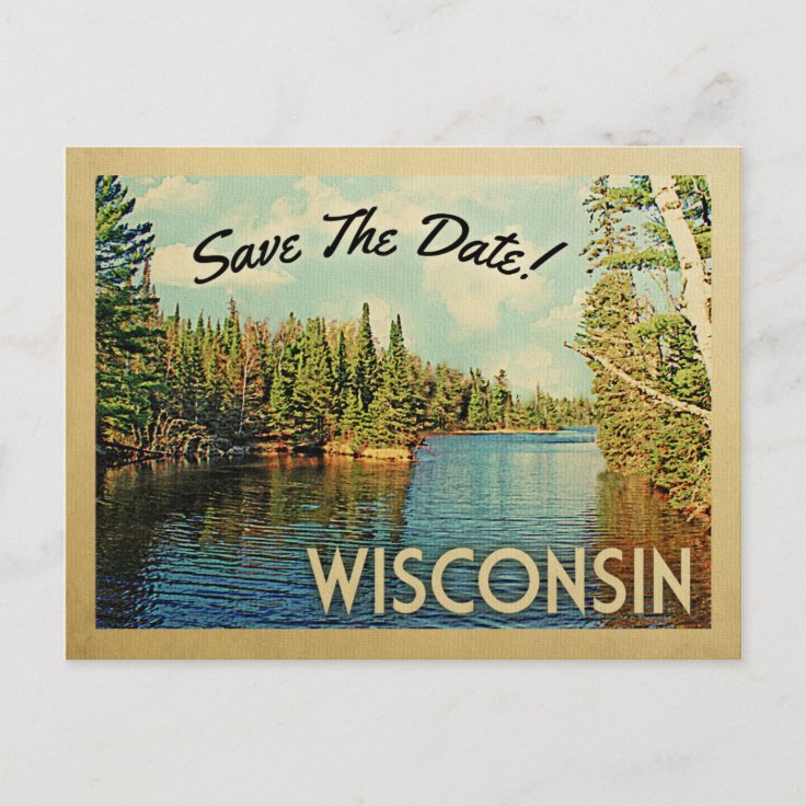 Wisconsin Save The Date Vintage Lake Postcards | Zazzle