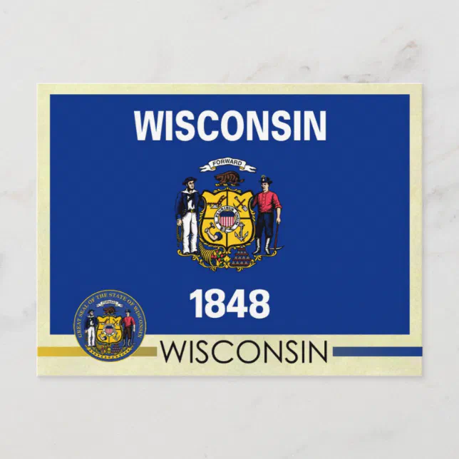 Wisconsin State Flag and Seal Postcard | Zazzle
