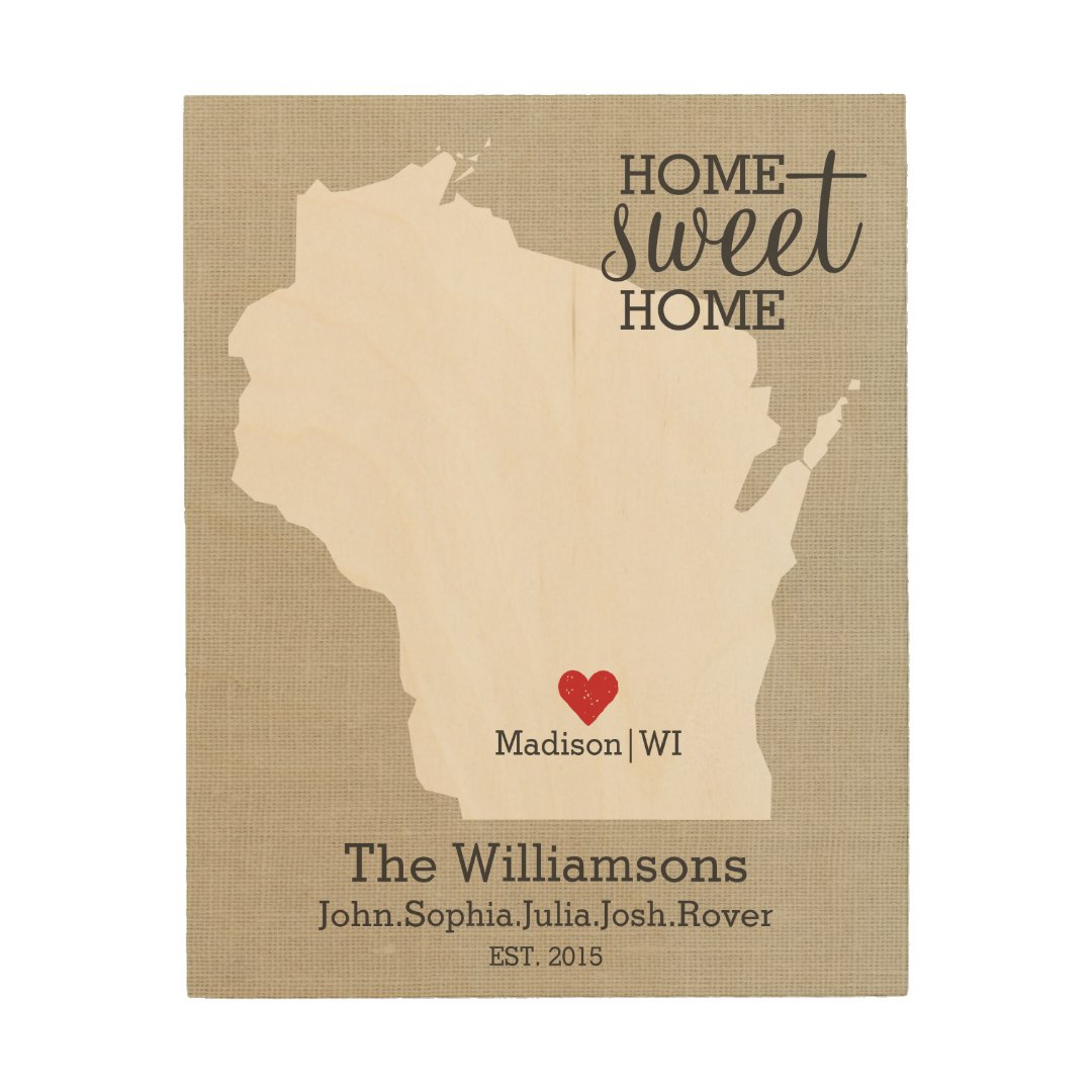 Wisconsin State Map Custom Family Name Established Wood Wall Decor | Zazzle