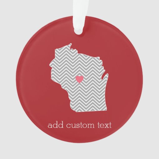 Wisconsin State Map with Custom Red Heart and Name Ornament | Zazzle