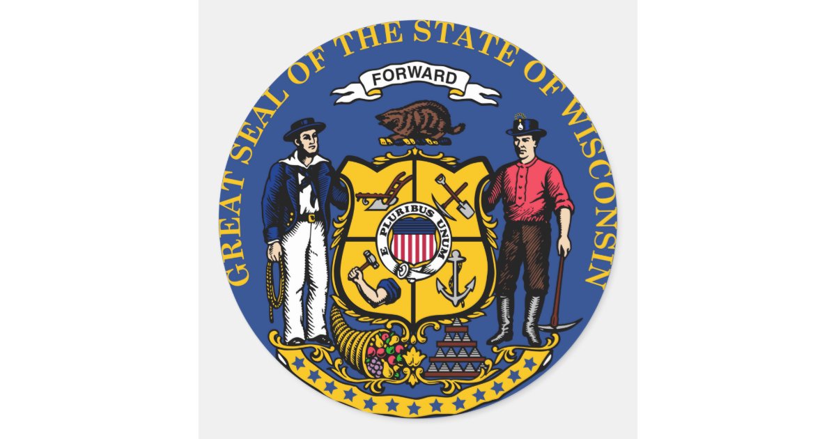Wisconsin state seal.jpg classic round sticker | Zazzle
