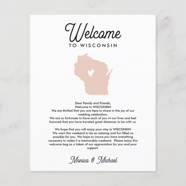 WISCONSIN Welcome Letter Itinerary ANY COLOR | Zazzle