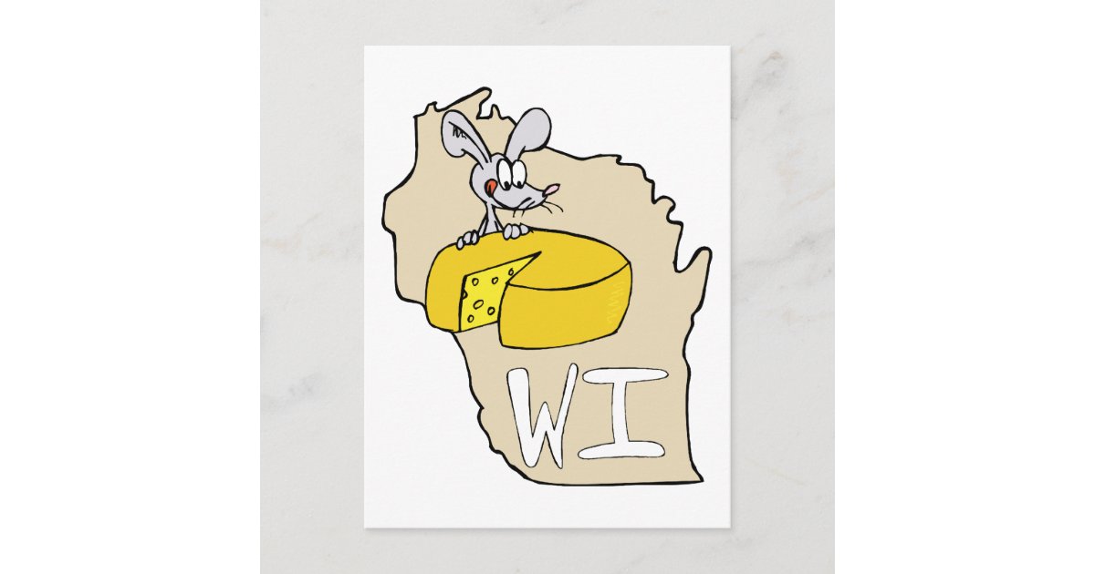 Wisconsin WI Map & Cheese Mouse Cartoon Art Postca Postcard | Zazzle