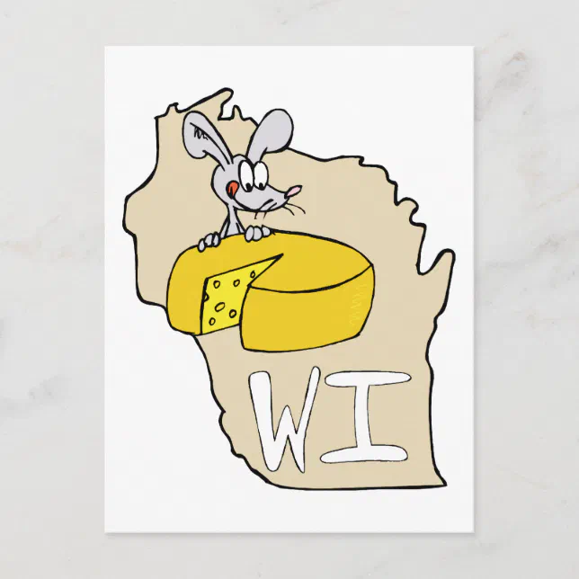 Wisconsin WI Map & Cheese Mouse Cartoon Art Postca Postcard | Zazzle