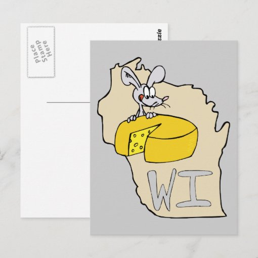 Wisconsin WI Map & Cheese Mouse Cartoon Art Postcard | Zazzle
