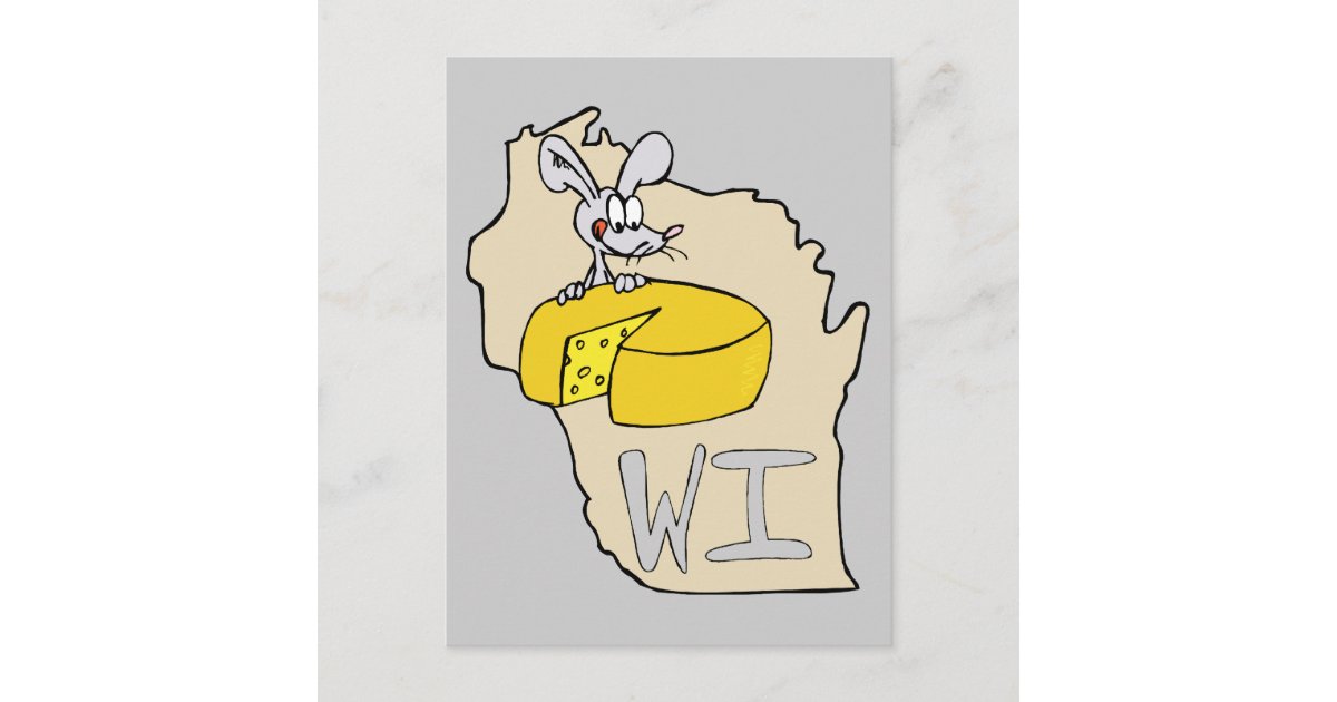 Wisconsin WI Map & Cheese Mouse Cartoon Art Postcard | Zazzle