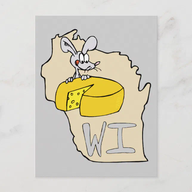 Wisconsin WI Map & Cheese Mouse Cartoon Art Postcard | Zazzle