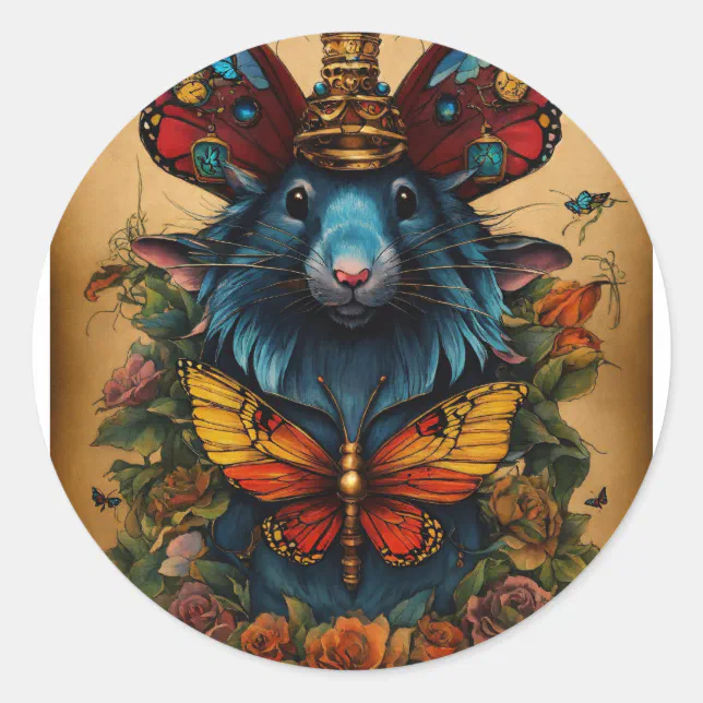 Wisdom Wings: Cyberpunk Butterfly Rat King Tattoo Classic Round Sticker ...